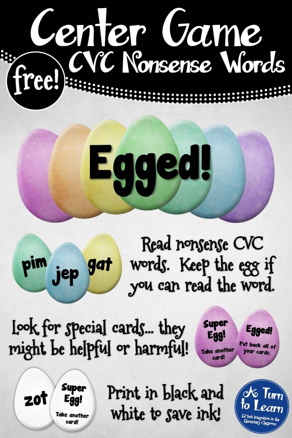Egged! A CVC Nonsense Words Center Game • A Turn to Learn