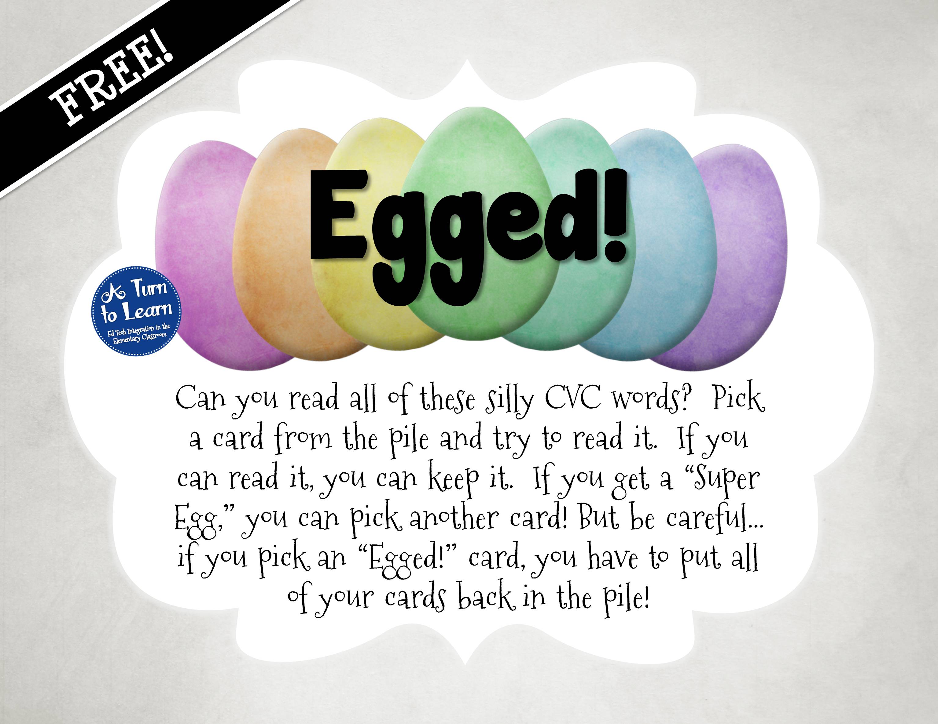 Egged - Nonsense CVC Words Center Freebie • A Turn to Learn